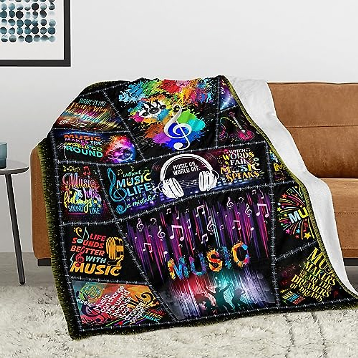 Music Gifts Blanket, Music Note Blanket, Gifts for Music Lover Music Decor Blankets, Soft Flannel Music Blanket for Couch Bed, Music Gifts for Men Women 60"X 50"