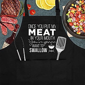 Miracu Funny Aprons for Men - Husband Gifts from Wife, Naughty Gifts for Husband - Fathers Day, Birthday Gifts for Men, Male Best Friend, Boyfriend, Fiance, Guy, Chef Him - BBQ Grilling Cooking Apron