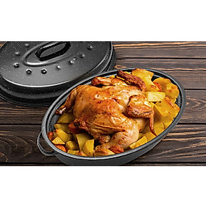 Eternal Living Granite Roasting Pans, Black (15" Oval Roaster Pan With Lid)