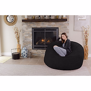 Chill Sack Bean Bag Chair - 5' Giant Memory Foam Lounge Chair with Soft Microfiber Cover – Cozy Furniture for Living Room, Dorm, & Kids' Rooms – Comfortable 5 Ft, Microsuede Lounge Sofa, Black