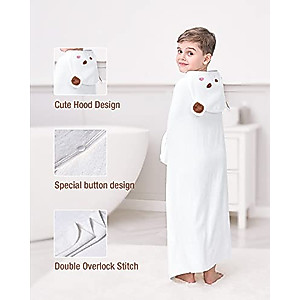 ZIONOR Bamboo Hooded Towel for Kids - 35'' x 50'' Extra Large Bath Towels for Kids 3-10 Yrs, Premium Soft Towels for Boys Girls, Ultra Absorbent and Hypoallergenic (White, Bear)