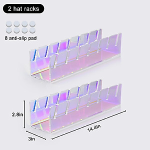CHENQIAN Hat Rack for Baseball Caps Display and Organizer, Acrylic Hat Holder Holds 14 Caps (No Install), Suitable for Bedroom, Closet, Dresser (2 Pack Clear)