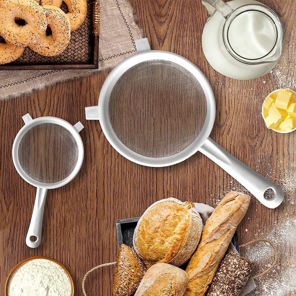 4 Pcs Plastic Nylon Fine Mesh Strainer with Handle, Sieve Fine Mesh Colander Flour Sifter for Yogurt Baking Kitchen Kefir Tea Juice Pasta