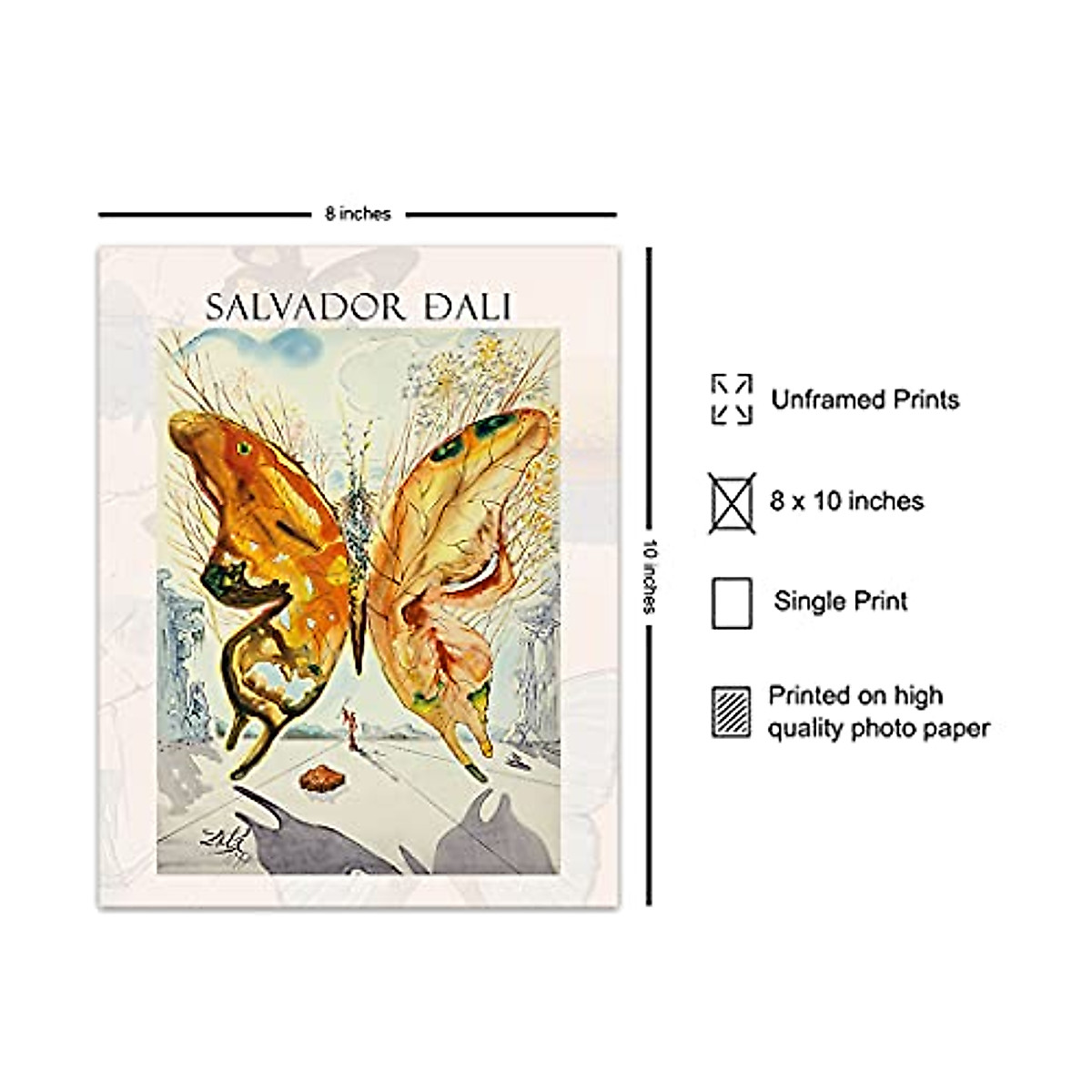 Salvador Dali Wall Art & Decor Print - Gallery Wall Art - Museum Poster - Modern Surrealism Wall Art - Contemporary Wall Art - Butterfly Picture - Living Room, Bedroom - Women, Men, Housewarming Gift