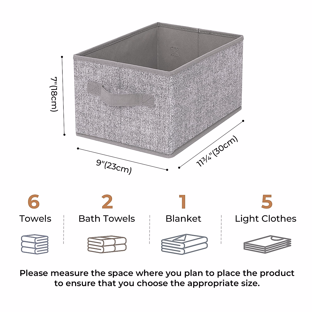 GRANNY SAYS Closet Storage Bins, Storage Baskets for Shelves, Fabric Storage Bins with Handles, Storage Boxes Decorative Containers for Living Room Bookshelf, Gray, Medium, 3-Pack