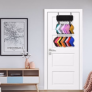 SALMOPH Hat Organizer Holder for Wall & Door, Hat Storage for Closet, Hat Rack with 16 Holder Clips, Metal Hooks, 2 in 1 Hat Organizer/Hangers for Baseball Caps, Ties, Fit All Hangers(Double Layer)