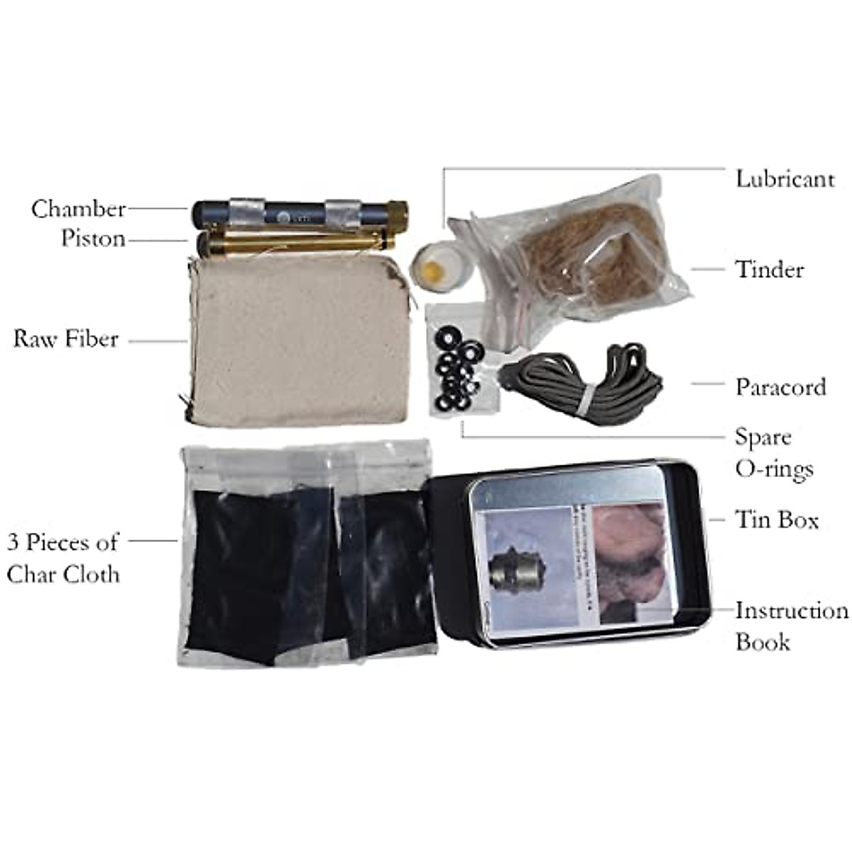 SXTL Fire Piston Kit with Char Cloth and Tinder Emergency Fire Starter Camping Fire Starter