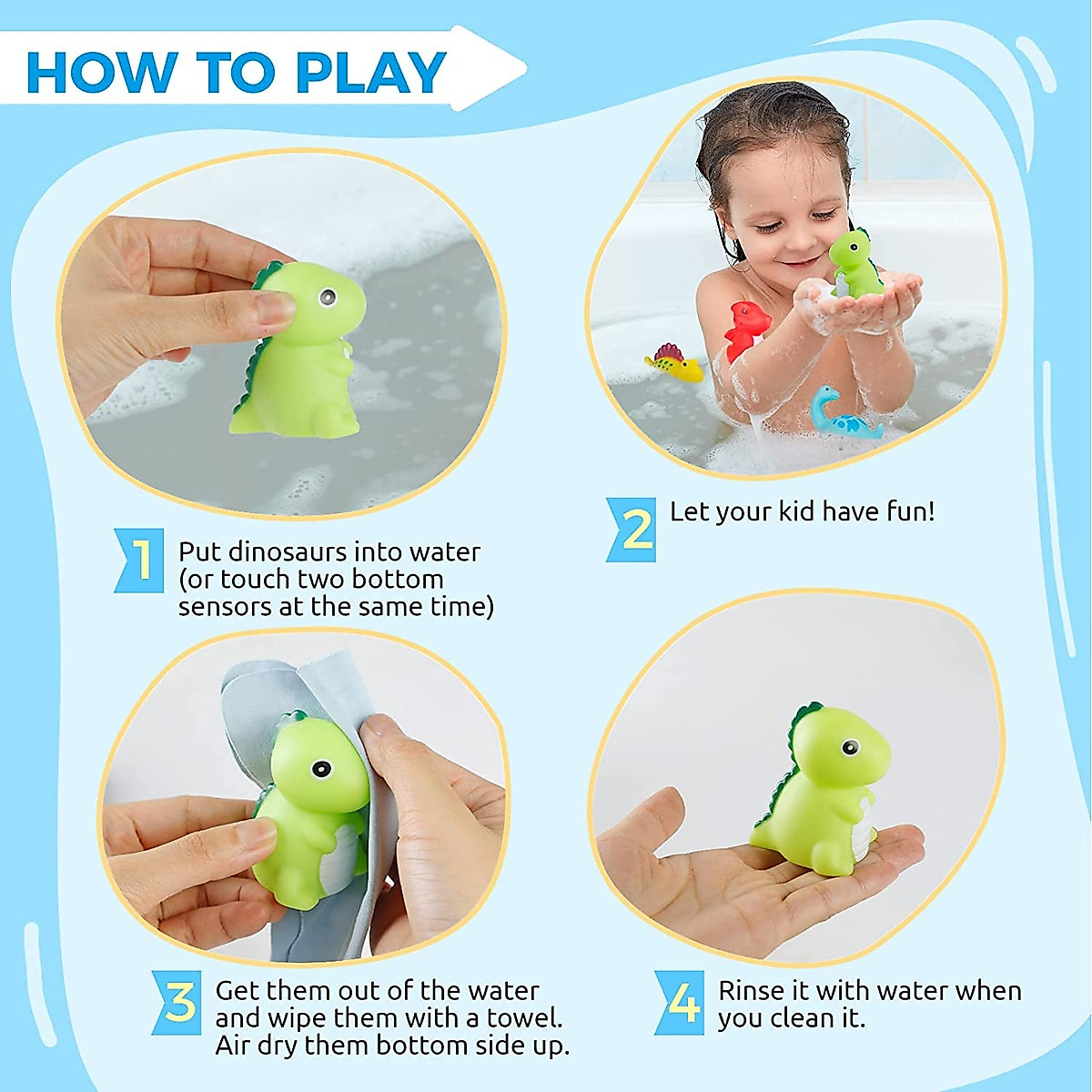 Dinosaur Bath Toys Light-Up Cibolar 6 Packs Floating Bath Toys Set for Baby Toddlers Kids in Birthday Easter Christmas Shower Pool Bath Toys Boys Girls Children Preschool Bathtub Bathroom