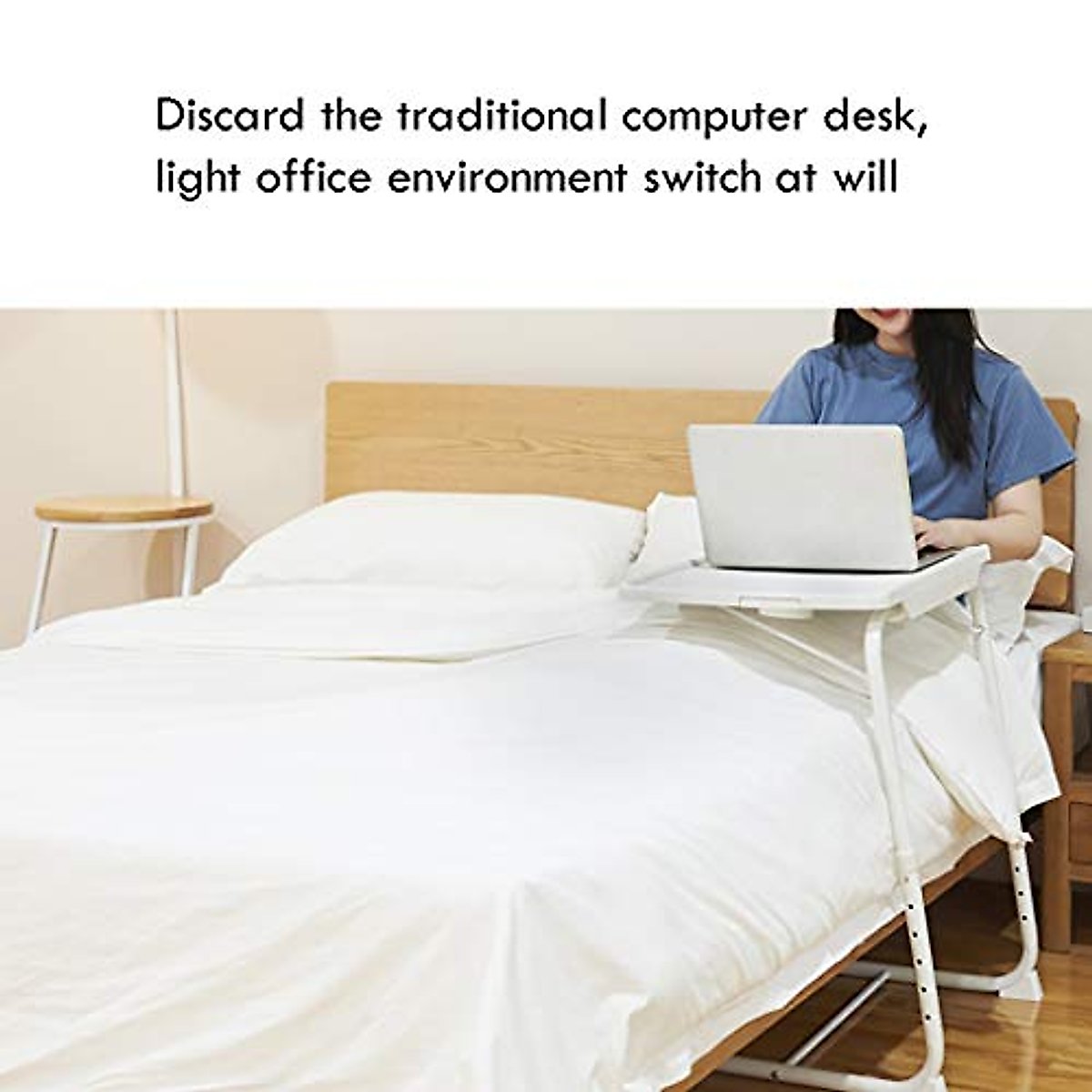 Liftable Laptop Table Bedside Study Wirting Table Student Dormitory Computer Table Height Adjustable for Small Space (White)