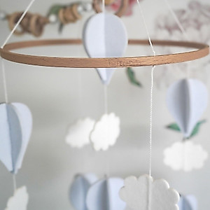 EcoCubs Handmade Baby Crib Mobile | White & Pale Grey | Hot Air Balloons & Clouds | Eco-Friendly Felt & Organic Beech Wood | Gender Neutral Nursery Decor | Simple & Modern Design