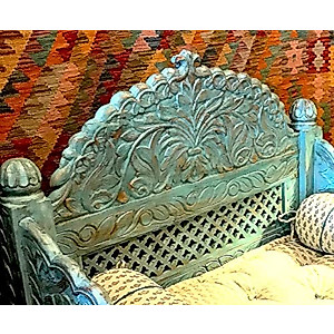 Carved Jhula Arch Love Seat. Hand Crafted from Solid Mahogany Wood. Designed & Imported by Worldcraft (Blue Percentage Finish, Love Seat: 34Dx33Wx42H)