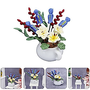 VALICLUD Mini White Pot Green Plant Flower Ornaments Desktop Accessories Tabletop Accessories Supplies Flower Model Mini Fake Plants Mini Plant Decor Resin Flower Decoration Artificial