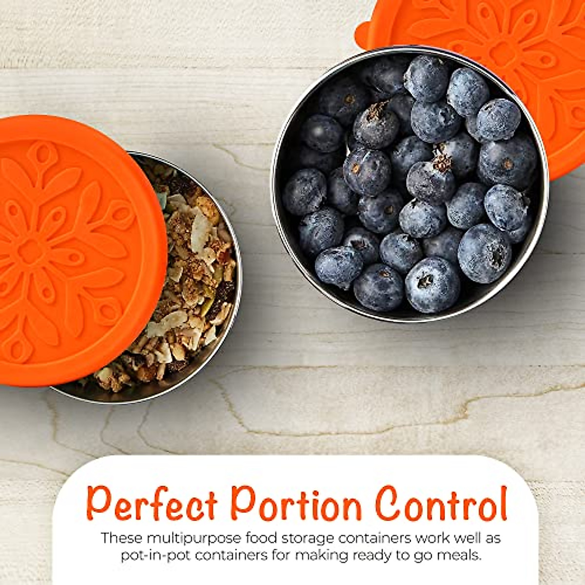 The Pinwheelers - Storage Containers With Lids, Food Storage Container Christmas Gift Bundle, Stainless Steel Containers With Lids In 4 Assorted Sizes, Family Gifts Ideas, Orange Lid