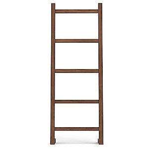 SIMPLIHOME Bray Solid Acacia Wood Contemporary Bath Towel and Blanket Ladder Shelf, 23 inch, Natural Walnut