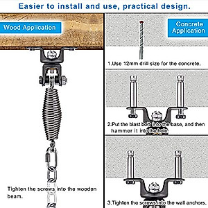 SELEWARE Hammock Hanging Kit, Bearing Swing Hanger with Spring, 39” Chain and Carabiner, 360°Rotation, Heavy Duty Indoor & Outdoor Hammock Chair Porch Swing Set Hardware for Wood and Concrete