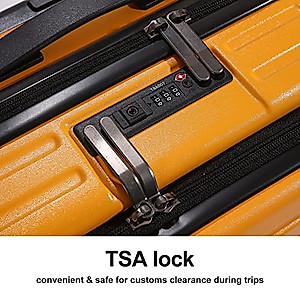 TydeCkare 20 Inch Carry On with Front Pocket, 22x14.6x10in, 45L, Lightweight ABS+PC Hardshell Suitcase with TSA Lock, YKK Zipper & 4 Spinner Silent Wheels, Orange