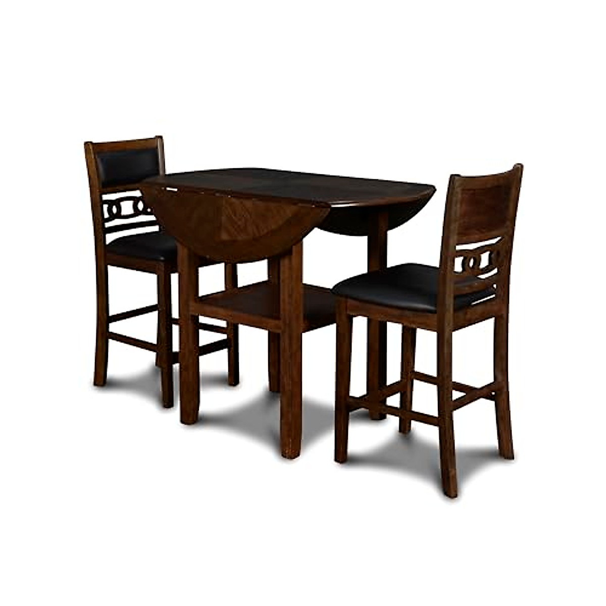 New Classic Furniture Gia 3-Piece Drop Leaf Counter Table Set with 2 Chairs, 42-Inch, Brown