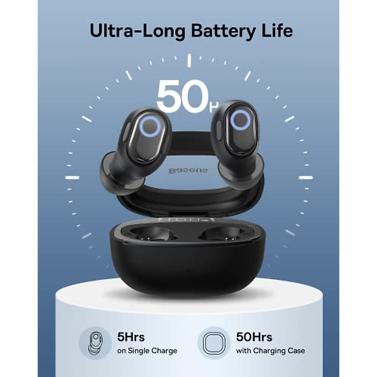 Baseus Wireless Earbuds, 50 Hrs Playback Bluetooth 5.3 Anti-Loss Bluetooth Headphones LED Power Display 60ms Low-Latency Fast-Charging in-Ear Earphone for iPhone and Android (Bowie WM02+)