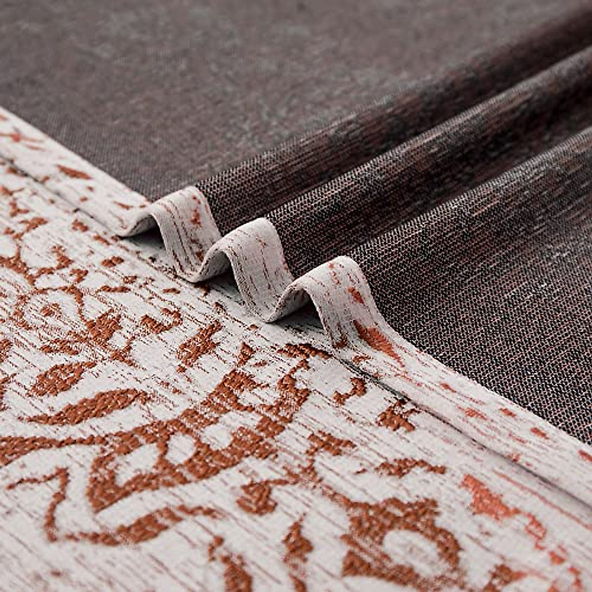 Mrs.Naturall Rusty Orange Curtains 63 Inch Length for Bedroom 2 Panels Grommet Burnt Orange Medallion Patterned Damask Moroccan Design Semi Sheer Drapes for Living Room,Terracotta and Gray Cream