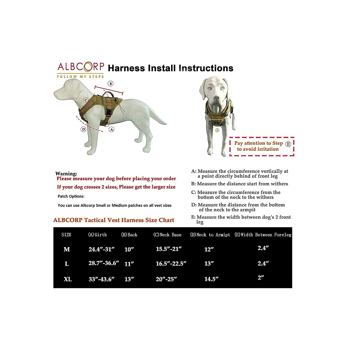 Albcorp Tactical Dog Vest Harness – Military MOLLE Modular System - No-Pull Service Dog Vest with Front Leash Clip with Hook & Loop Panels, Padded Handle, Black, Extra Large