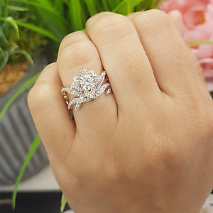 Dazzlingrock Collection 2.25 Carat (ctw) Round White Cubic Zirconia Engagement Ring Set for Women in 14K Rose Gold Size 7.5