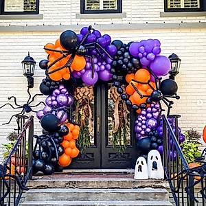 Halloween Balloons Black Orange Balloons Ach Kit, 132Pcs Black Orange Purple Latex Balloons for Halloween Celebration Party Anniversary Graduation Decoration