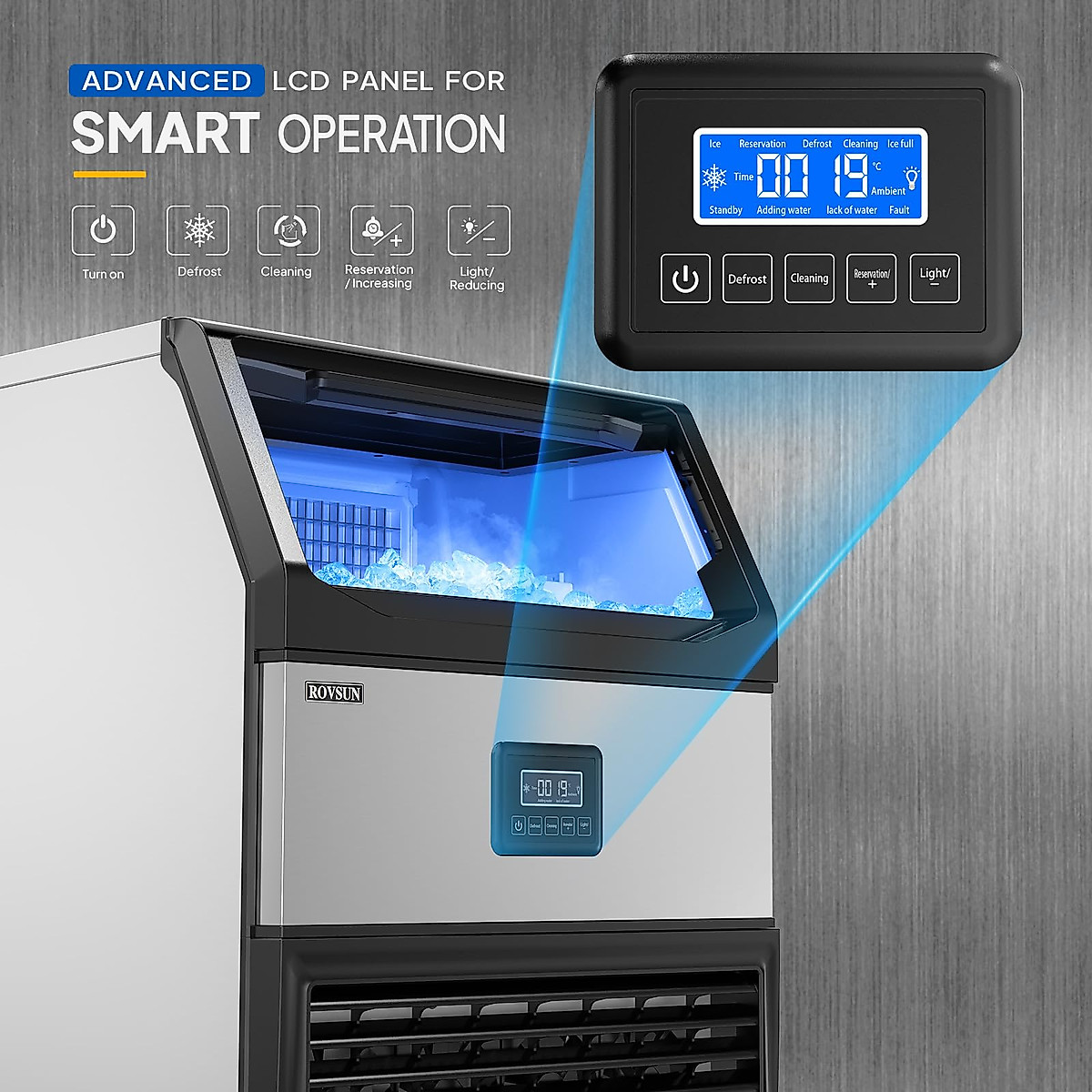 ROVSUN 440LBS/24H Commercial Ice Maker, Freestanding/Under Counter Industrial Ice Machine with Time Reservation, 77lbs Storage Bin, LED Panel & Water Filter for Home Office Restaurant Bar Cafe