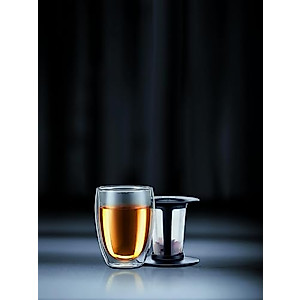 Bodum 12-Ounce Tea for One, Double Wall Glass with Strainer, Black