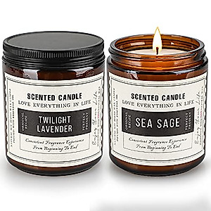 Candles for Home Scented, Scented Candles, Twilight Lavender and Sea Sage, 14.4 oz- Pack of 2 with Amber Glass Jars Package, 100 Hour Burn Time, Soy Candles for Ideal Gifts for Various Festivals