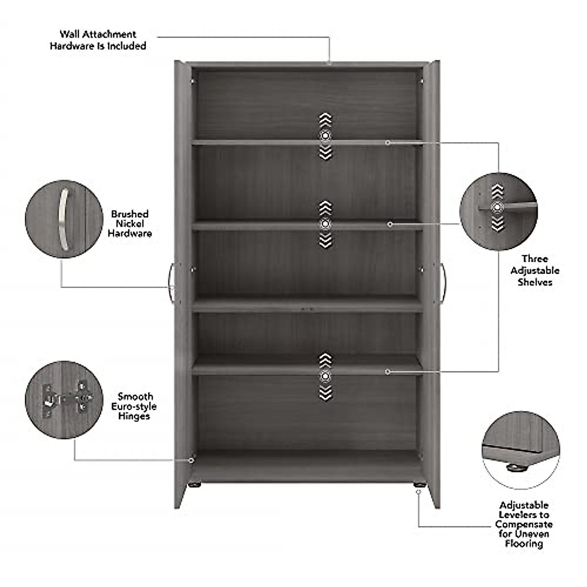 Bush Business Furniture Universal Closet Tall Clothing Storage Cabinet with Doors and Shelves, Platinum Gray