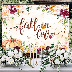 Fall Bridal Shower Decorations,Fall in Love Background Pink Floral Pumpkin Theme Decorations Fall Photography Background for Fall Bridal Shower Wedding Anniversary Party-6×3.6ft