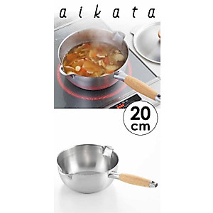 Yoshikawa PD3007 Stainless Steel Dripless Pourer, Snow Flat Pot, One Hand Pot, 7.9 inches (20 cm), 6.1 gal (2.3 L), For Both Induction and Gas Fires, Made in Japan