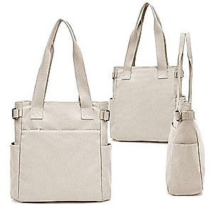 Women’s Lightweight Canvas Tote Purse with Zipper and Pockets for Work School Shoulder Bags