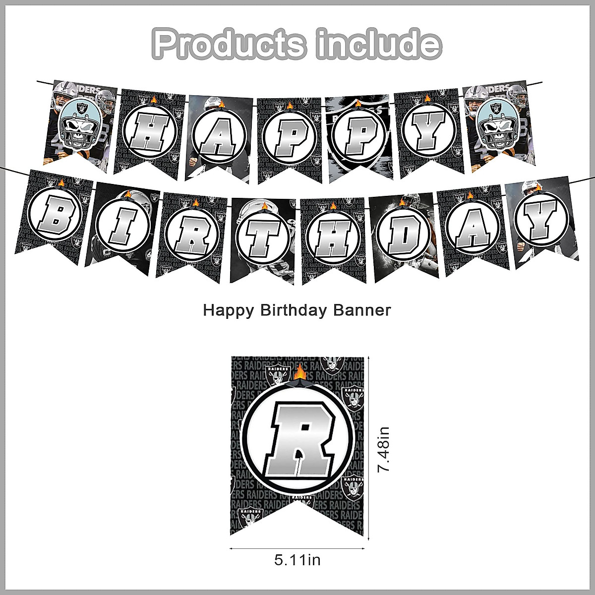 KOOMEE 32 Pcs Raiders Party Supplies, Rugby Theme Party Supply Set for Kids with 1 Happy Birthday Banner Garland, Cake Topper,12 Cupcake Toppers, 18 Balloons for Football Rugby Fans Party Decorations