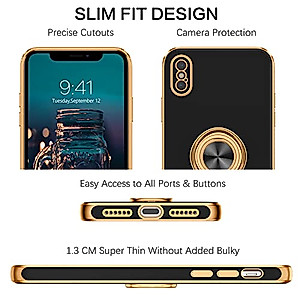 BENTOBEN iPhone Xs Case, Phone Case iPhone X, Slim Fit Sparkly Kickstand Ring Holder Design Shockproof Protection Soft TPU Bumper Drop Protective Girls Women Boys iPhone Xs/X 5.8" Cover, Black/Golden