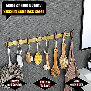 Alise Coat Rack Wall Mount,Coat Hanger Rail with 8 Double Coat Hooks for Hanging Coats Bathroom,SUS304 Stainless Steel Towel Hanger Hook Racks for Purse Clothes Entryway Jacket Hats,Gold Finish