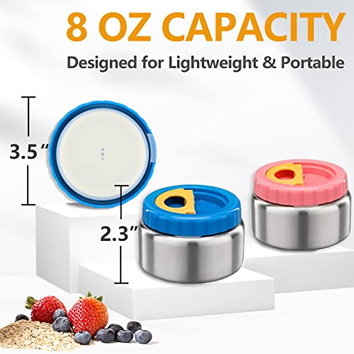 PIQUEBAR 8 Ounce Kids Thermo For Hot Food Vacuum Soup Thermo Insulted Food Jar, Lunch Container for School, Travel, Stainless Steel (8oz Blue)