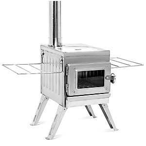 Fltom Camping Wood Stove, Portable Hot Tent Stove with Sectional Chimney Pipes, 304 Stainless Steel Wood Burning Stove for Tent Shelter and Cooking Heating