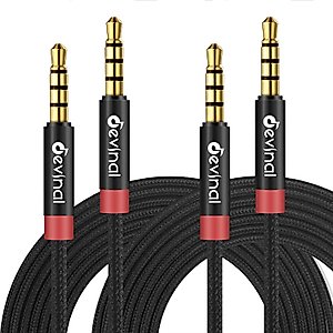 Devinal 3.5mm TRRS Cable, 1/8" inch 4 Pole Auxiliary Cord, Aux Mini-Jack Stereo Nylon Braided Male to Male Cable 3.3 FT/ 1M (2 Pack)