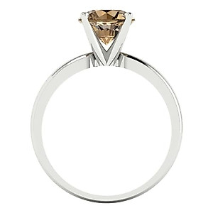 Clara Pucci 1.50 ct Round Cut Solitaire Brown Champagne Simulated Diamond Bridal Designer Anniversary Engagement Ring in 14k White Gold