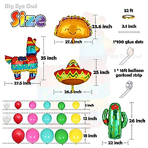 154 Pcs Mexican Fiesta Balloon Arch Garland Kit Party Decorations Cactus Llama Foil Balloons Party Decorations Carnival Cinco De Mayo Sombrero Taco