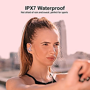 sprtoybat Wireless Earbuds, HiFi Stereo Bluetooth 5.3 Running Headphones with Dual LED Display 30Hrs Playtime, Built-in Mic, Type-C, in-Ear Bluetooth Earphones with Earhooks for Sport, Rose Gold