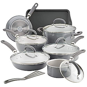 Rachael Ray Create Delicious Nonstick Cookware Pots and Pans Set, 13 Piece, Gray Shimmer