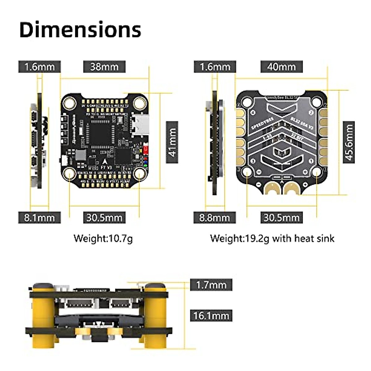 SpeedyBee V3 F7 Flight Controller Stack: 30x30 Drone FC Stack with 4in1 50A ESC BL32, Wireless Betaflight Configuration, Blackbox,Solder-Free Plugs,WiFi,Bluetooth for 3-6S 4" 5" FPV Drone Cinelifter
