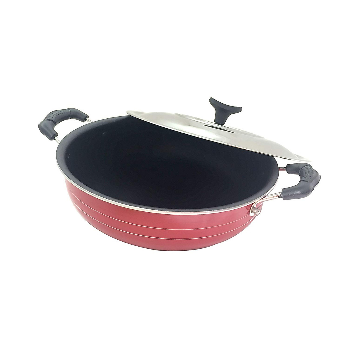 Nonstick Kadhai Indian Kadai Frying Pan Deep Fry Kadhai Deep Fry Pan with Stainless Steel Lid Stir Fry Pan Nonstick All Purpose Pan Cookware Cooking Pan Multi Purpose Pots and Pans (2 Ltr)