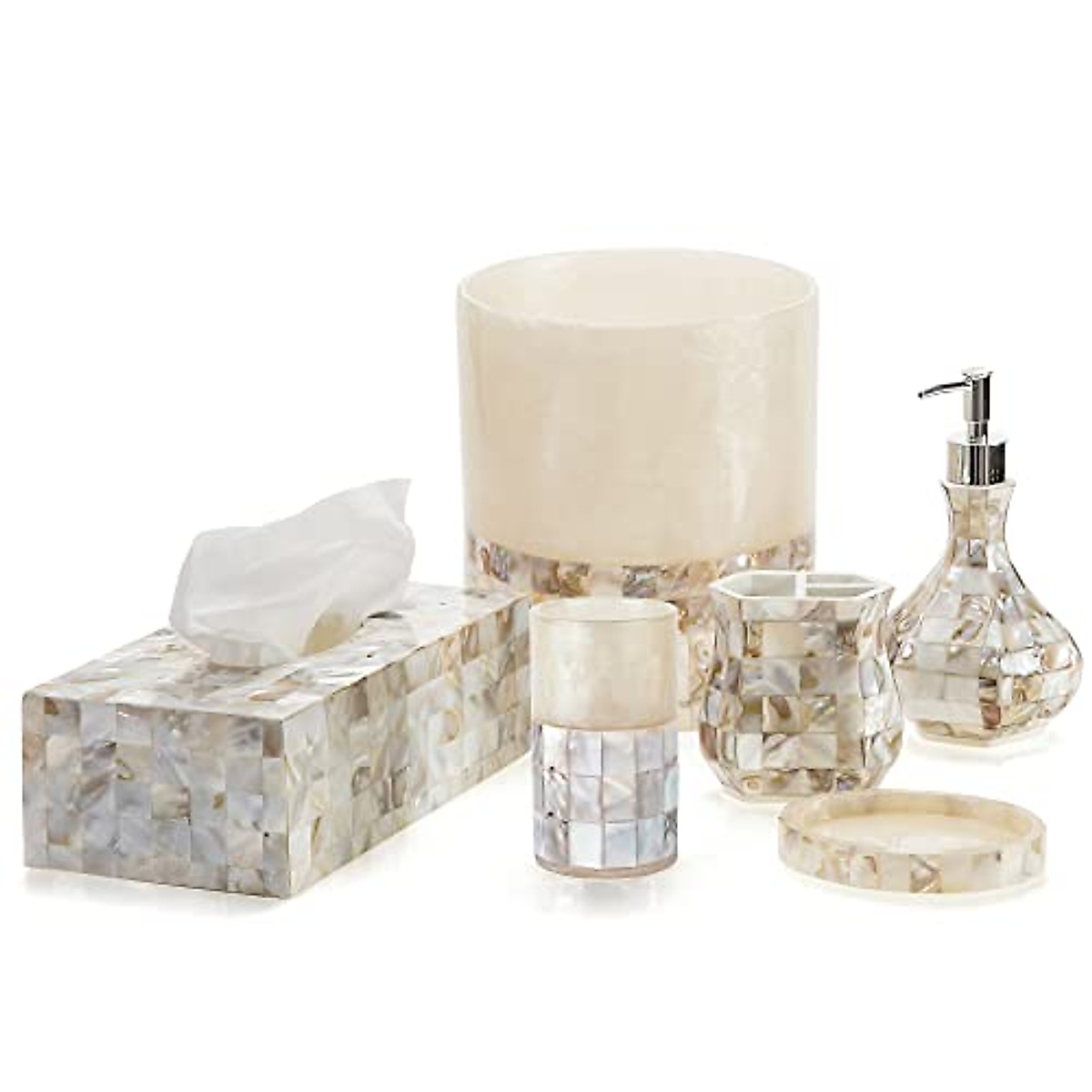 Creative Scents Bathroom Trash Can - Decorative Bathroom Wastebasket Finished in Beautiful Mother of Pearl - Modern Waste Basket for Bathroom, Powder Room Or Living Room (Milano Collection)