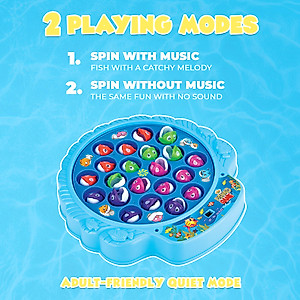 IPIDIPI TOYS Fishing Game for Kids, Hook Fishing Game for Toddlers - 21 Fish, 4 Poles Fishing Toy - Rotating Fish Board Game with Music, Educational, Fine Motor Skill Toys for Boys and Girls, Blue