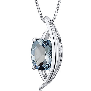 PEORA Aquamarine Pendant Necklace for Women 925 Sterling Silver, Natural Gemstone, 2 Carats Radiant Cut 8x6mm, Vintage Floating Solitaire Design with 18 inch Chain