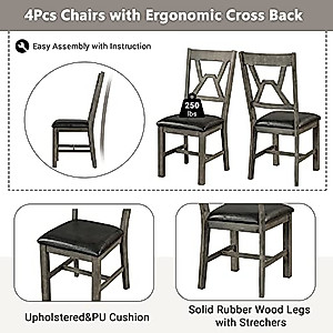 Retro 5-Piece Wood Dining Table Set with Round Table with Cross Legs and 4 Upholstered Chairs,for Small Places,Kitchen and Studio,Classic and Comfortable (Gray#A)