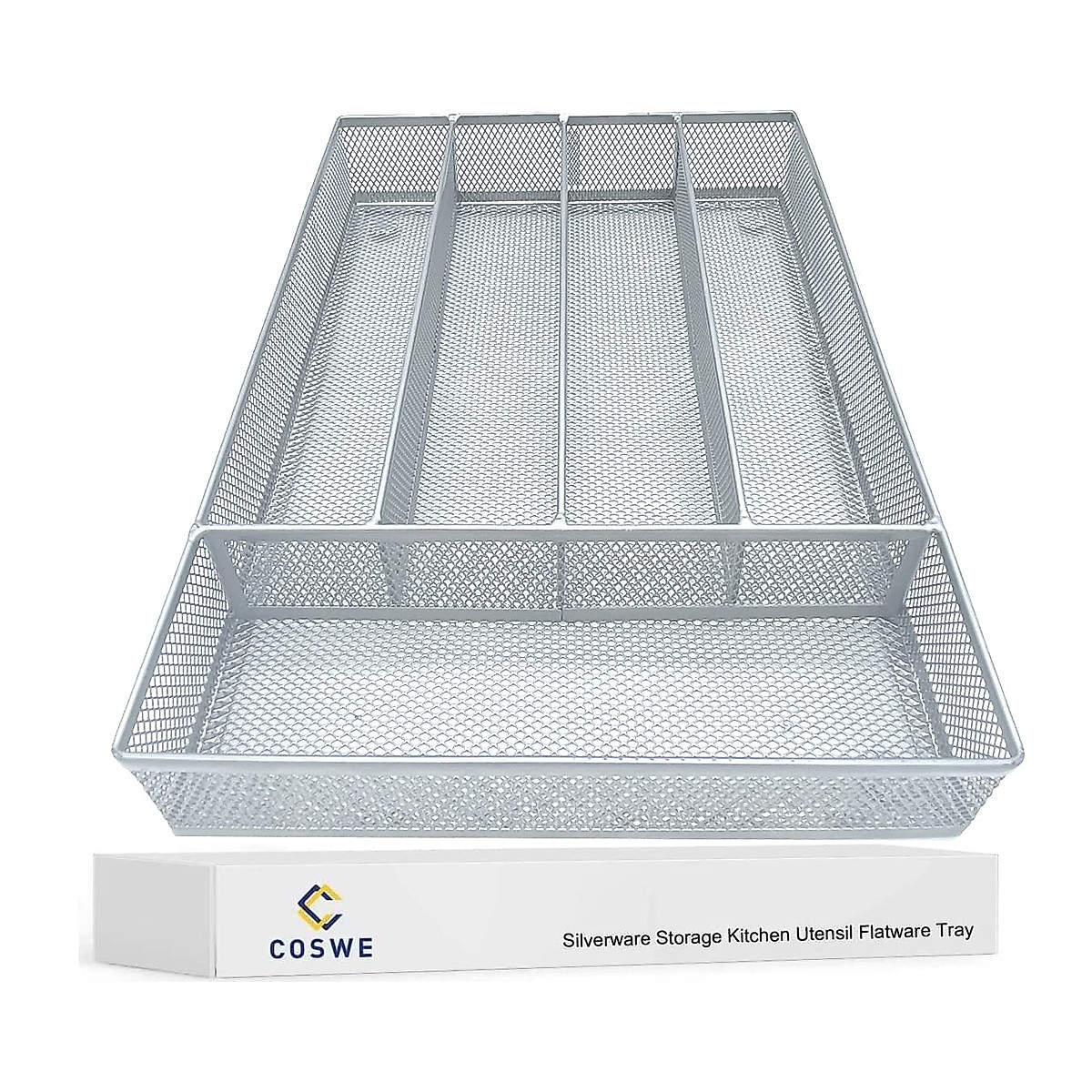 COSWE Silverware Tray for Drawer, Silverware Organizer, Metal Drawer Organizer Kitchen Utensils with Foam Feet Multi Compartments Cutlery Organizer in Drawer